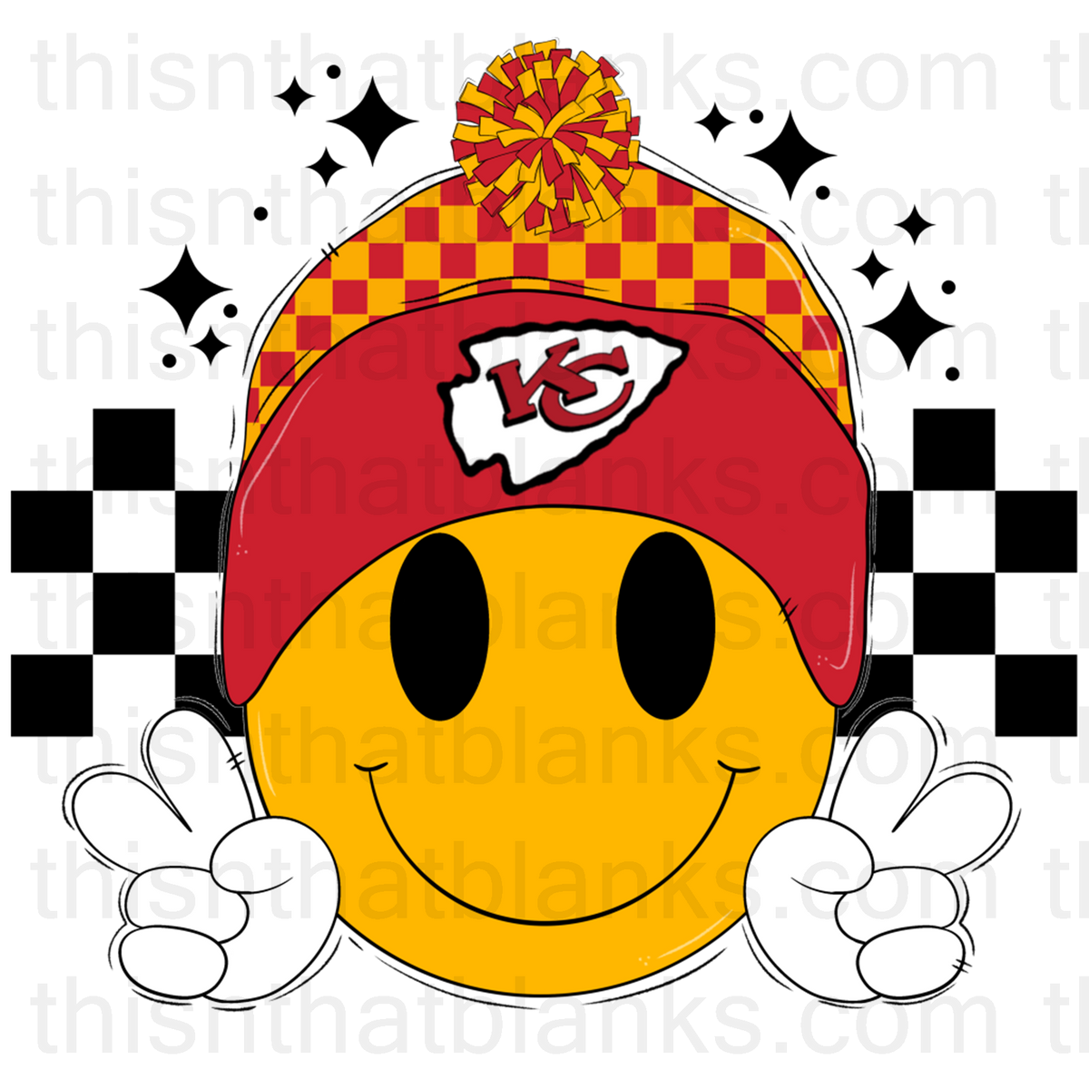KC Chiefs Smiley Sublimation or DTF Transfer– This-n-That blanks